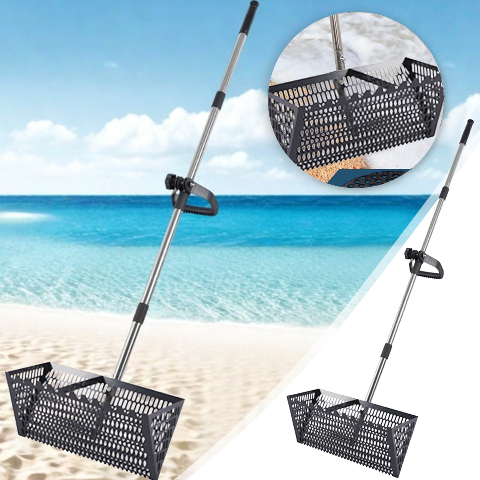 Carbon Steel Beach Sifter, Sand Flea Rake with Handle, Detachable Long ...