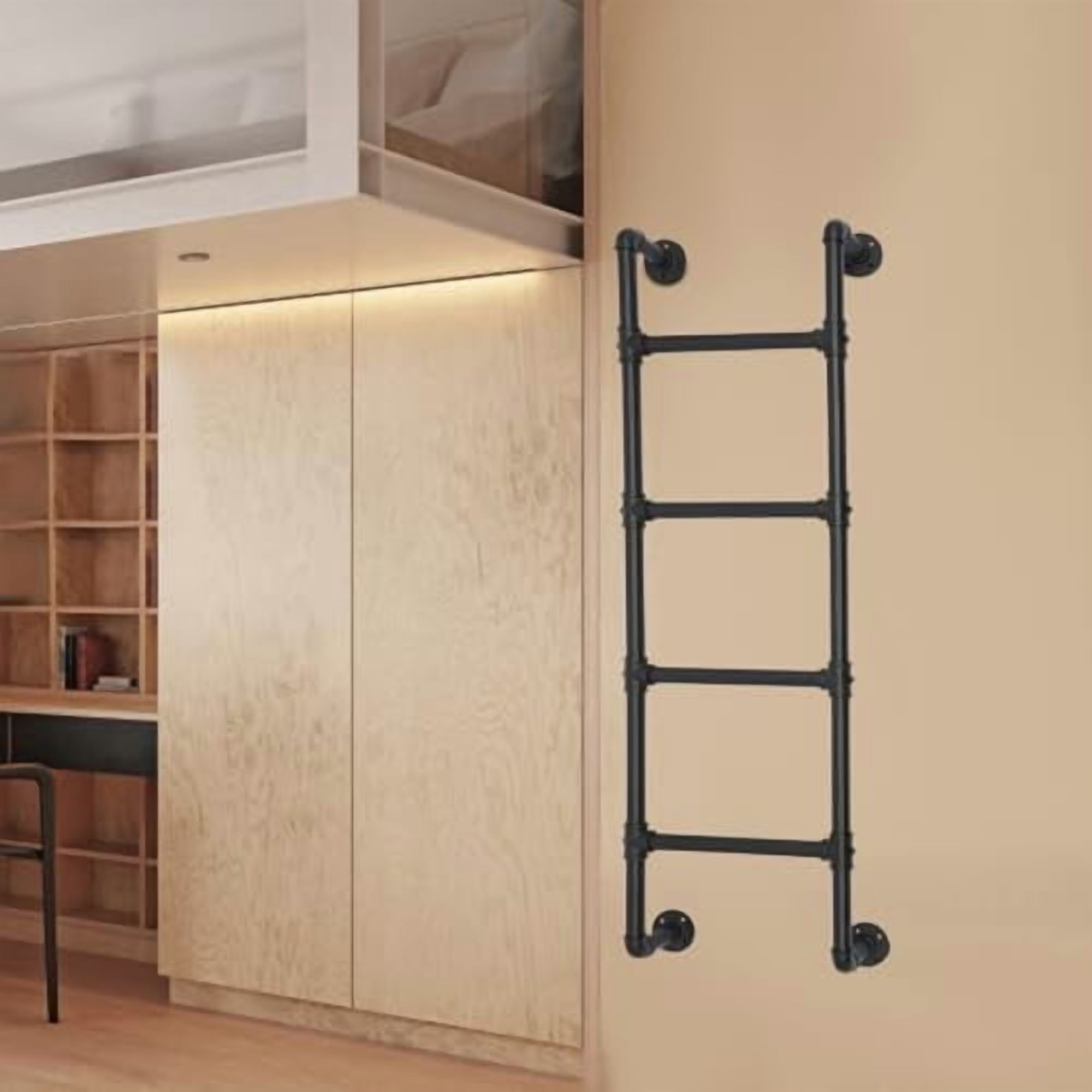 Carbon Steel Black Wall/Floor-Mounted Ladders 49.21inch 4-Step Basement ...