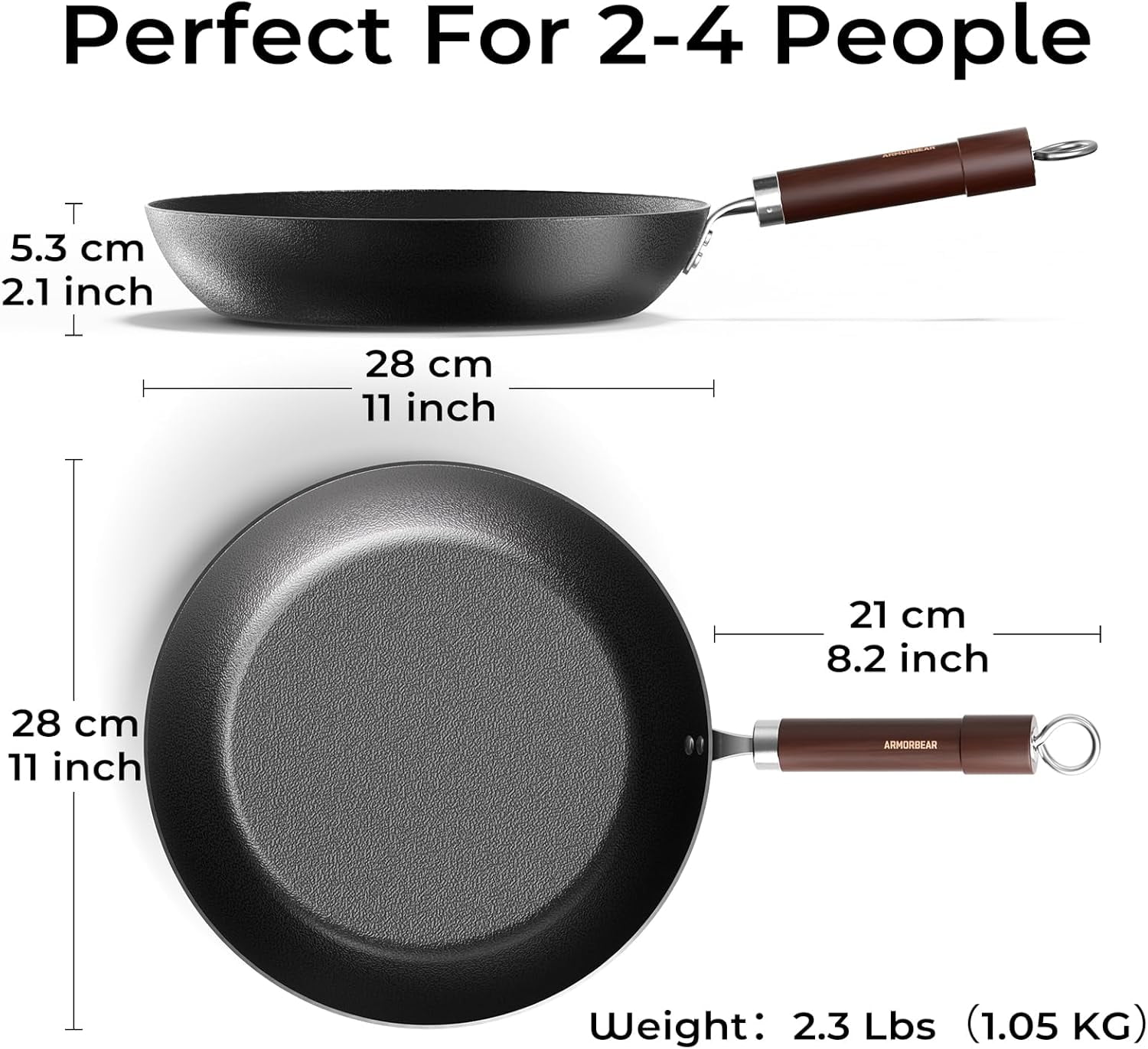 Carbon Steel Frying Pan, Pre-Seasoned 11-Inch Cooking Skillet Wooden ...
