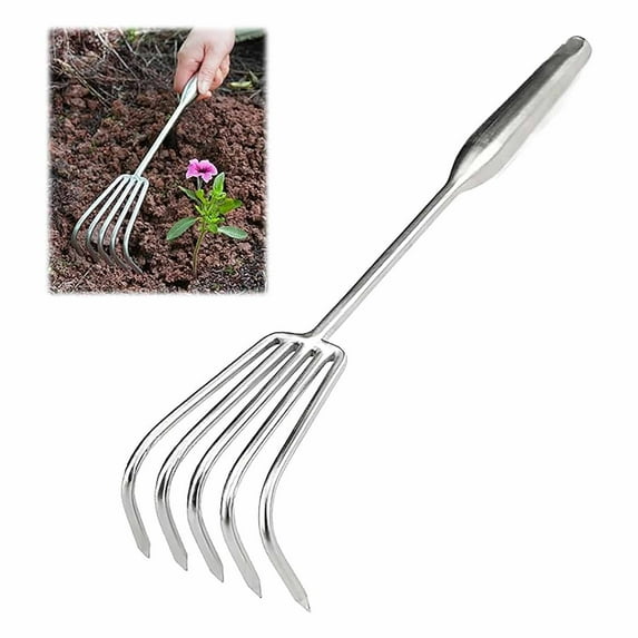 Carbon Steel Garden Rake with Stainless Steel Handle, Multi-Functional ...