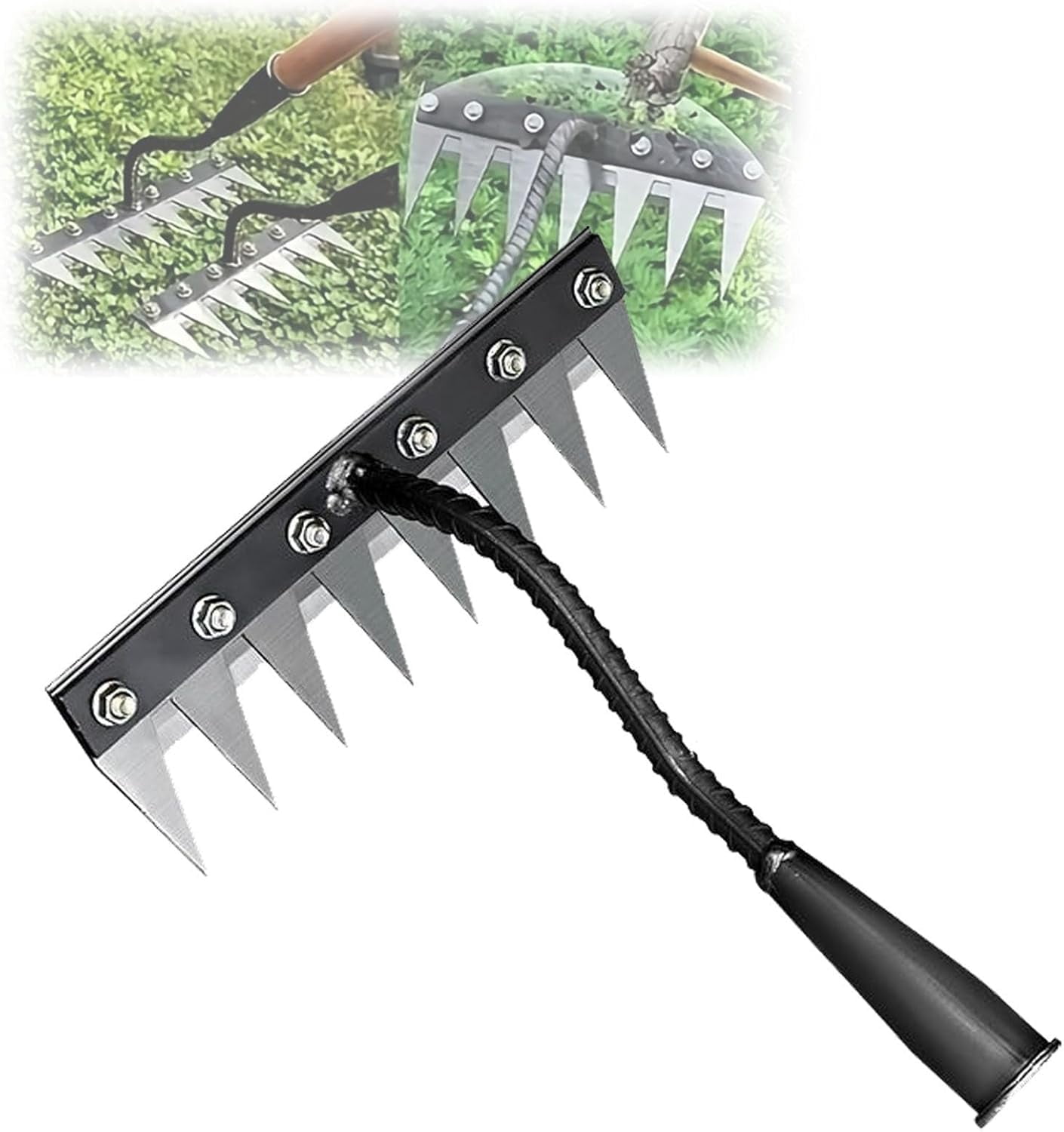 Carbon Steel Garden Weeding Rake, 2 in 1 Iron Rake 2.0 for Gardening ...