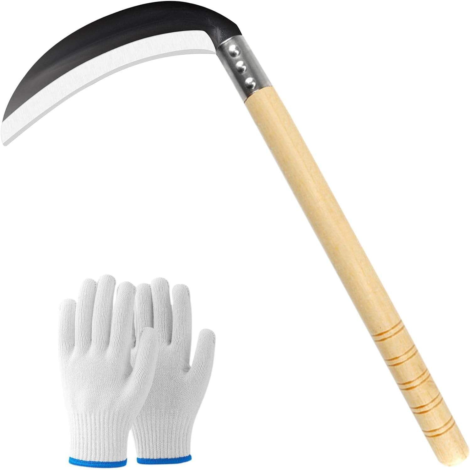 Carbon Steel Grass Sickle with Wood Handle, Gardening Weeding Weeder ...