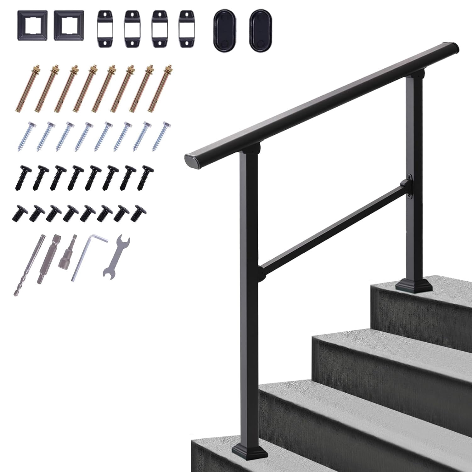 Carbon Steel Handrail for Outdoor 4 Steps, 54" L x 39" H, Upgraded ...
