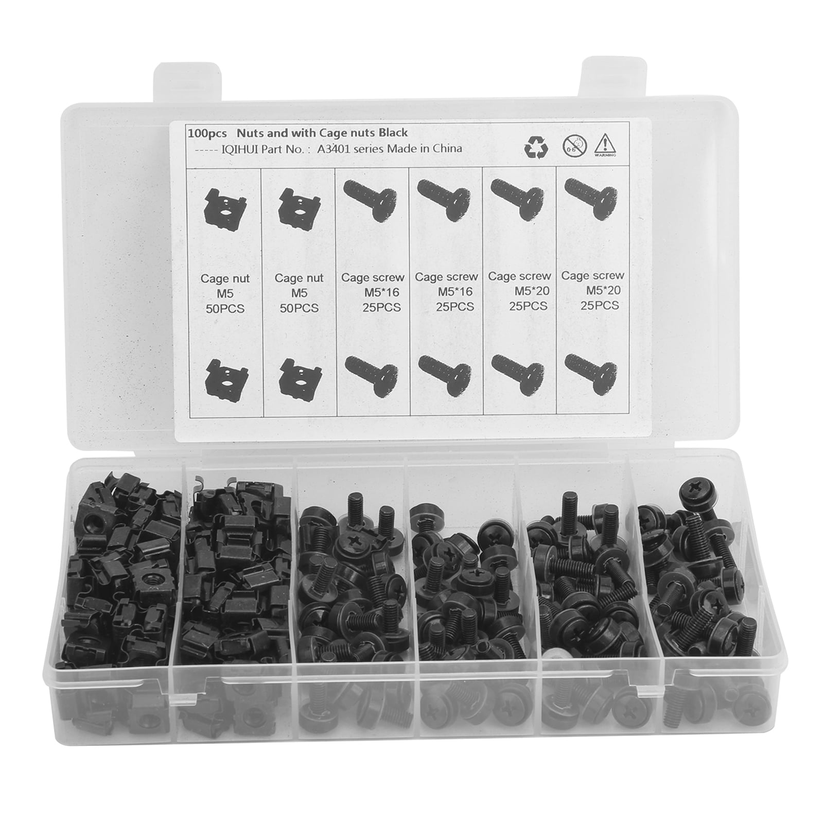Carbon Steel M5 Cage Nuts and Screws Kit Fasteners Hardwares for ...