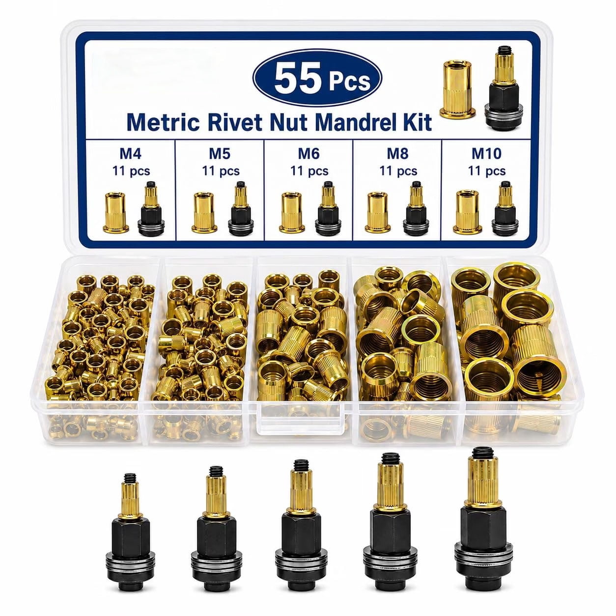Carbon Steel Rivet Nut Tool Set, 55/66/77Pcs Rivet Nut Mandrel ...
