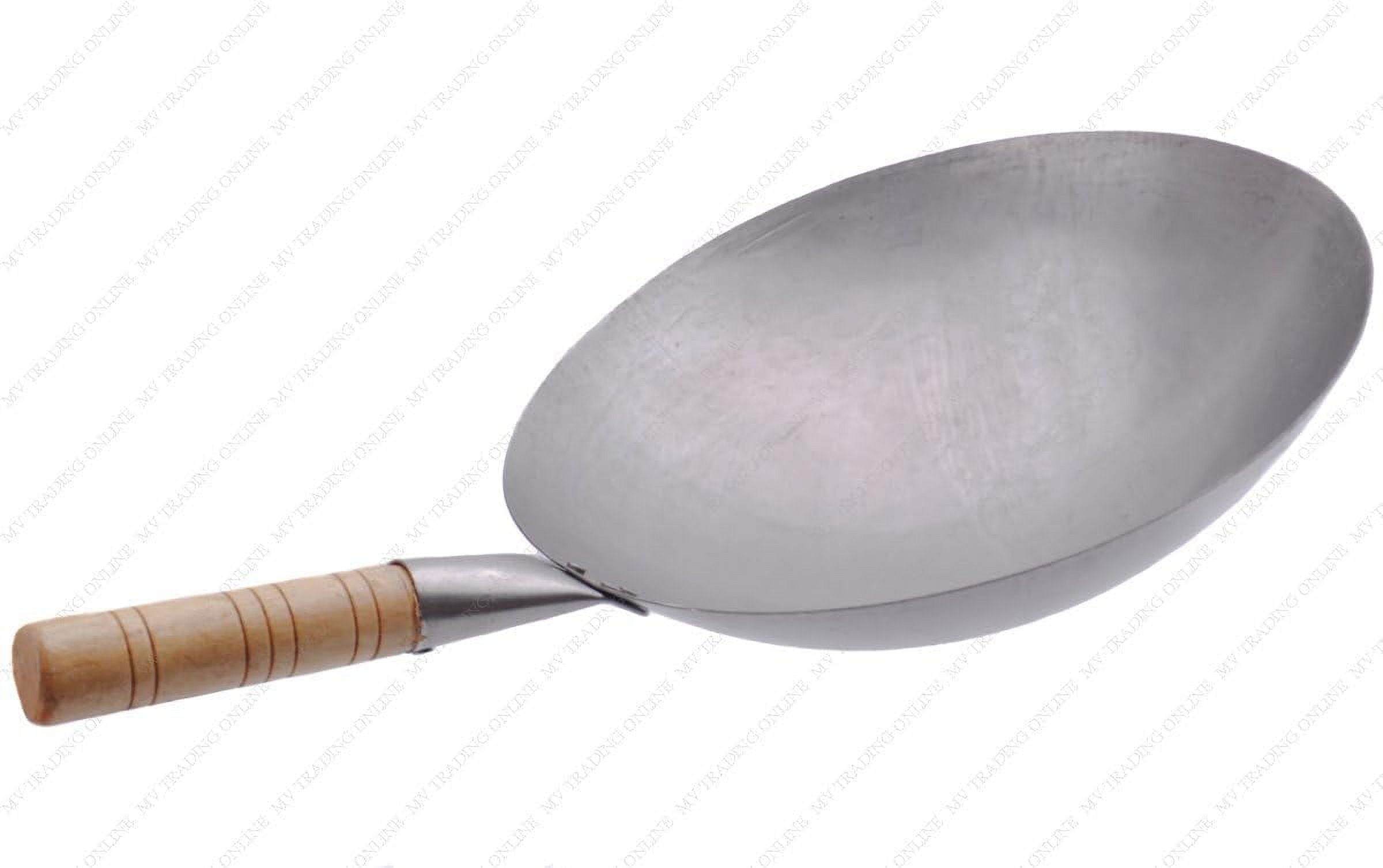 Carbon Steel Round Bottom Pow Wok with Wooden Helper Handle, 16-Inches ...