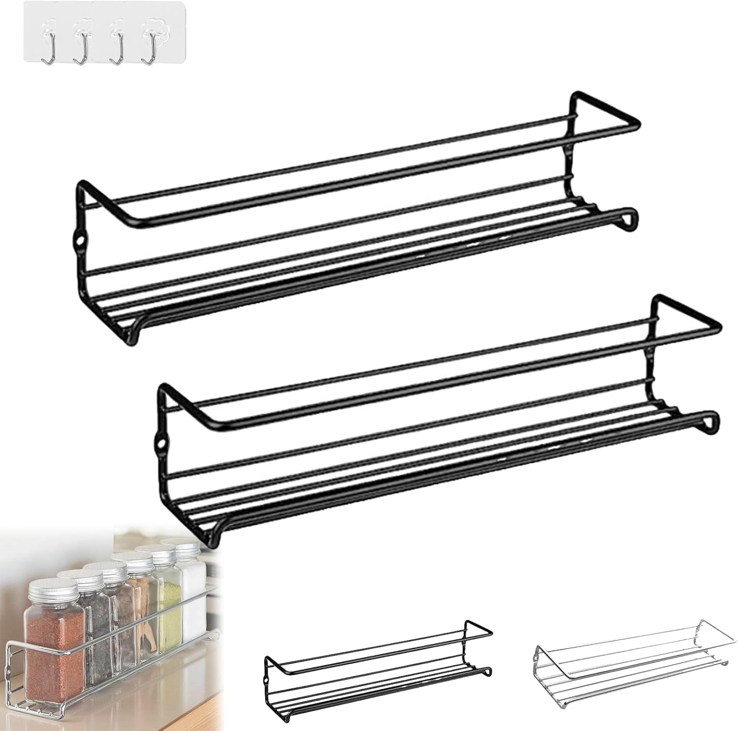 Carbon Steel Wall-Mounted Kitchen Spice Rack, 29cm/11.4