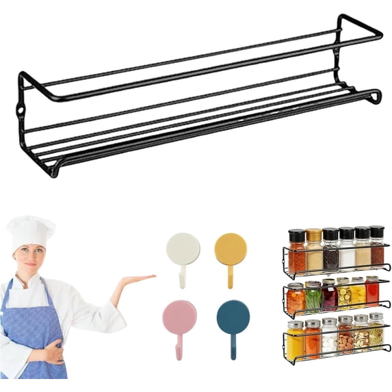 Carbon Steel Wall-Mounted Kitchen Spice Rack, No-Drill Wall-Mounted ...