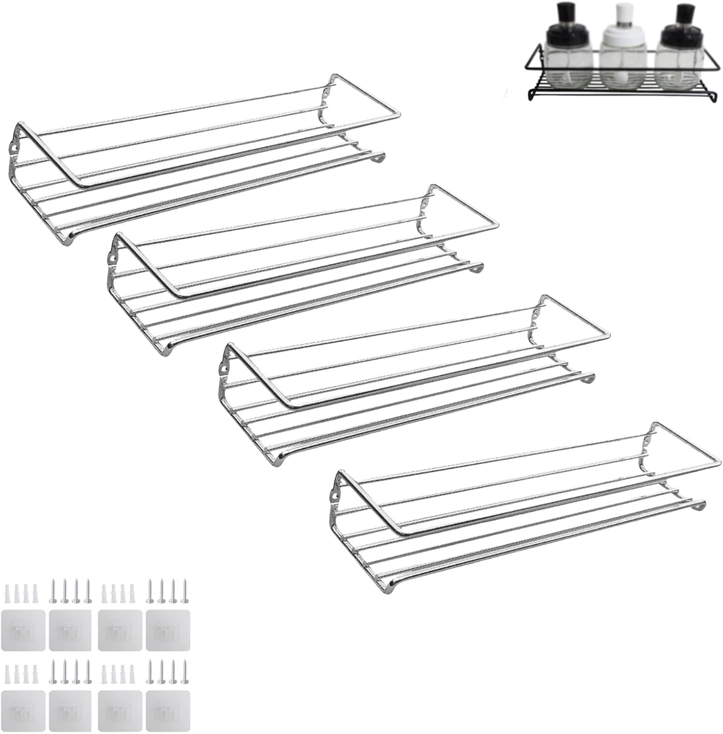 Carbon Steel Wall-Mounted Spice Rack, 29cm, No-Drill, Kitchen Hanging ...