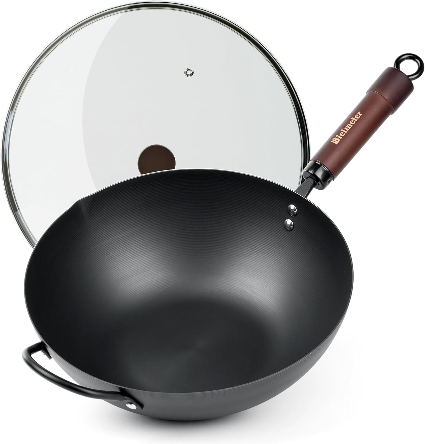 Carbon Steel Wok, 12.5 Inch Stir Fry Pan with Lid, Natural Non-Stick ...