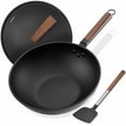 Carbon Steel Wok, 13-Inch, Pre-Seasoned, Non-Stick, with Lid and ...