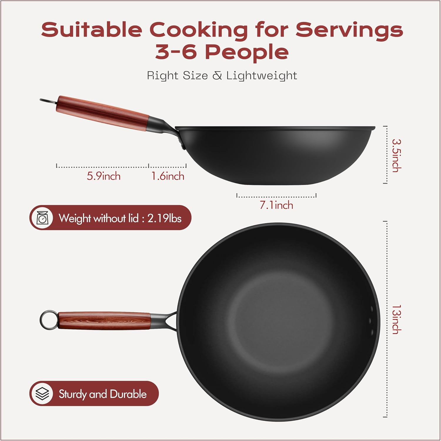 Carbon Steel Wok 13-Inch Wok Pan with Glass Cover Silicone Spatula, Non ...