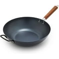 Carbon Steel Wok 14”, Flat Bottom, Durable Stir-Fry Pan, Pre-Seasoned ...