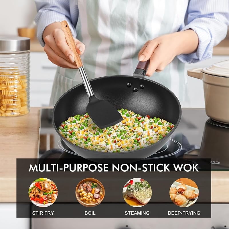 Carbon Steel Wok Pan - 13" Wok Pan with Lid, Woks & Stir-Fry Pans ...