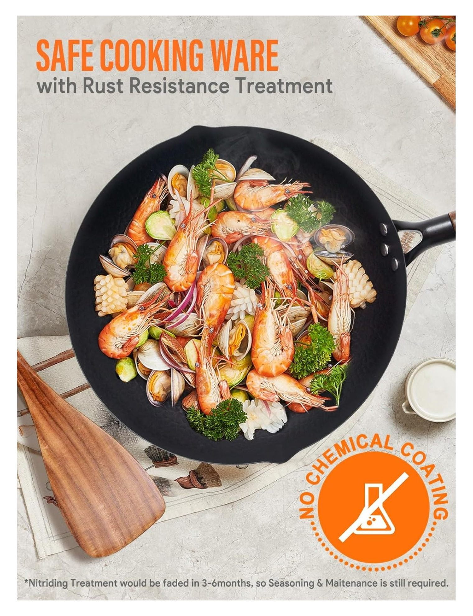 Carbon Steel Wok Pan, 5 Piece Authentic Chinese Wok & Stir-Fry Pans Set ...