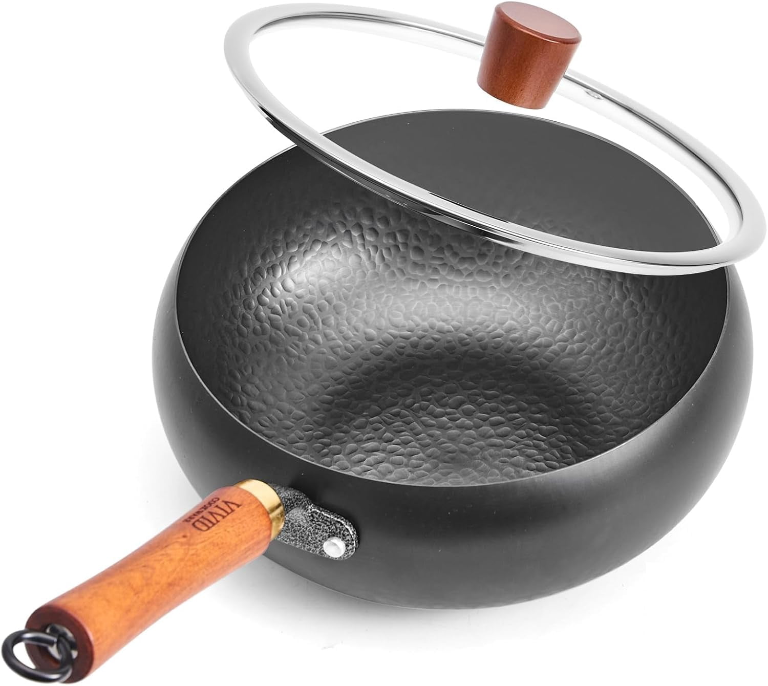 Carbon Steel Wok Pan, 9.4" Iron Flat Bottom Wok Skillet Stir Fry Pan ...