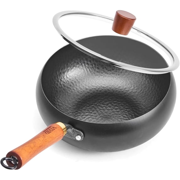 Carbon Steel Wok Pan, 9.4" Iron Flat Bottom Wok Skillet Stir Fry Pan ...