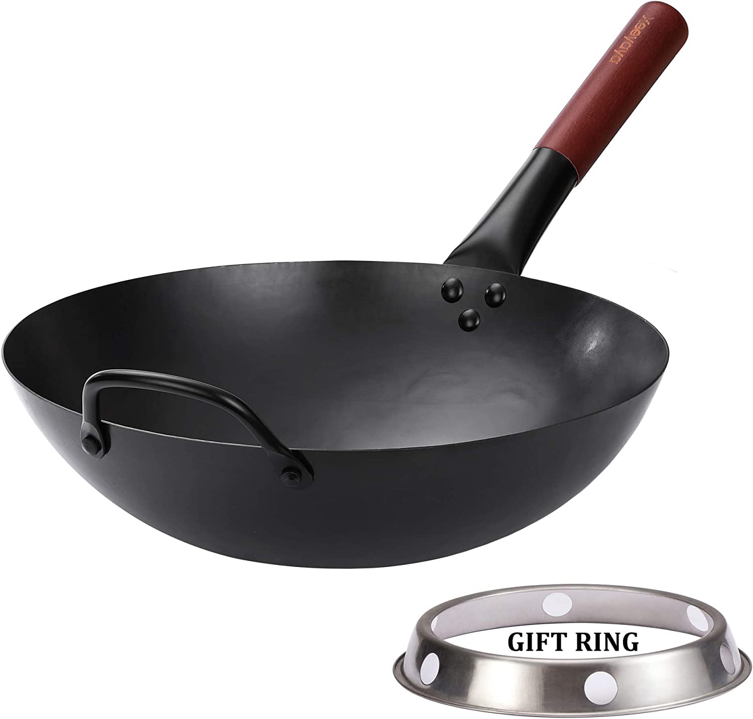 Carbon Steel Wok Pan with Ring, Chinese Woks and Stir Fry Pans, 14 ...