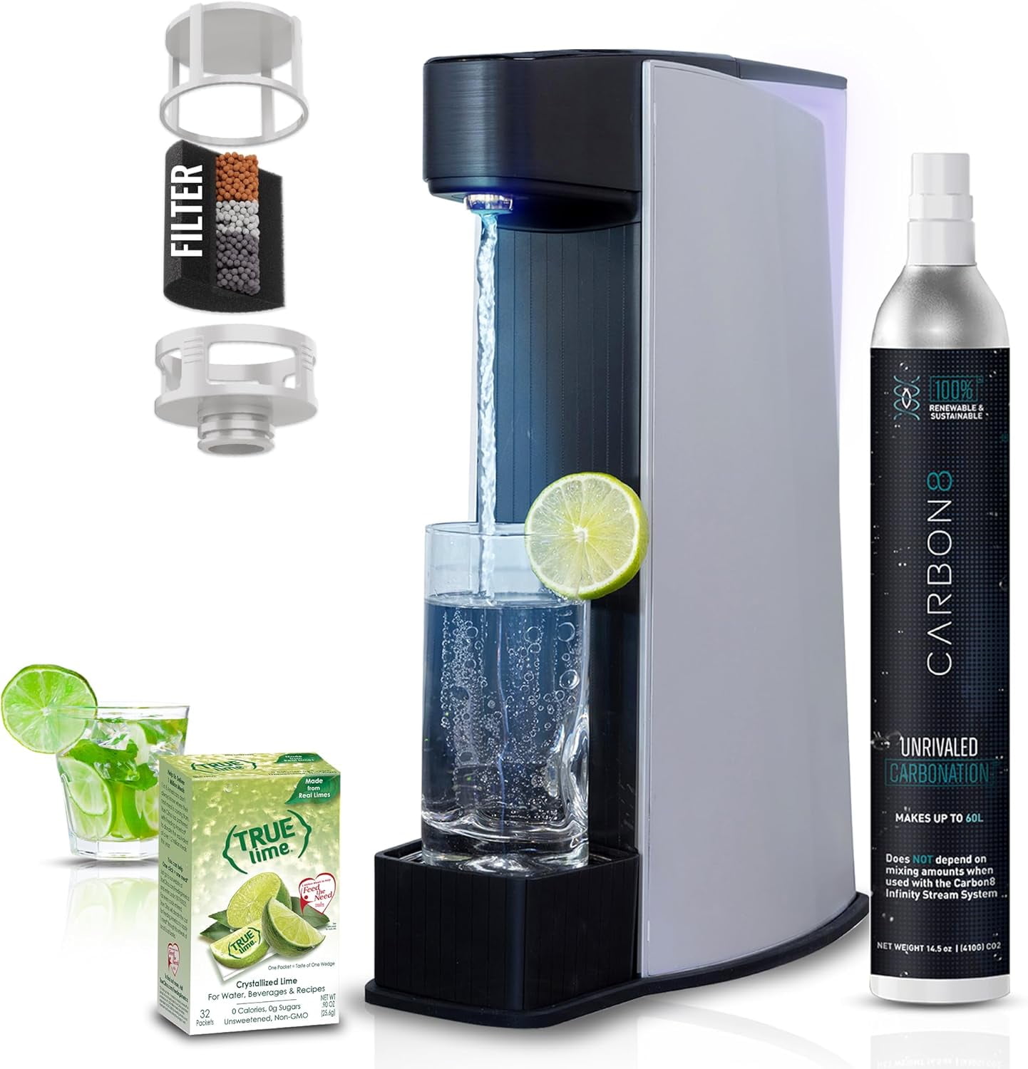 Carbon8 Sparkling Water Maker Machine, Home Soda Stream Machine, Screw ...