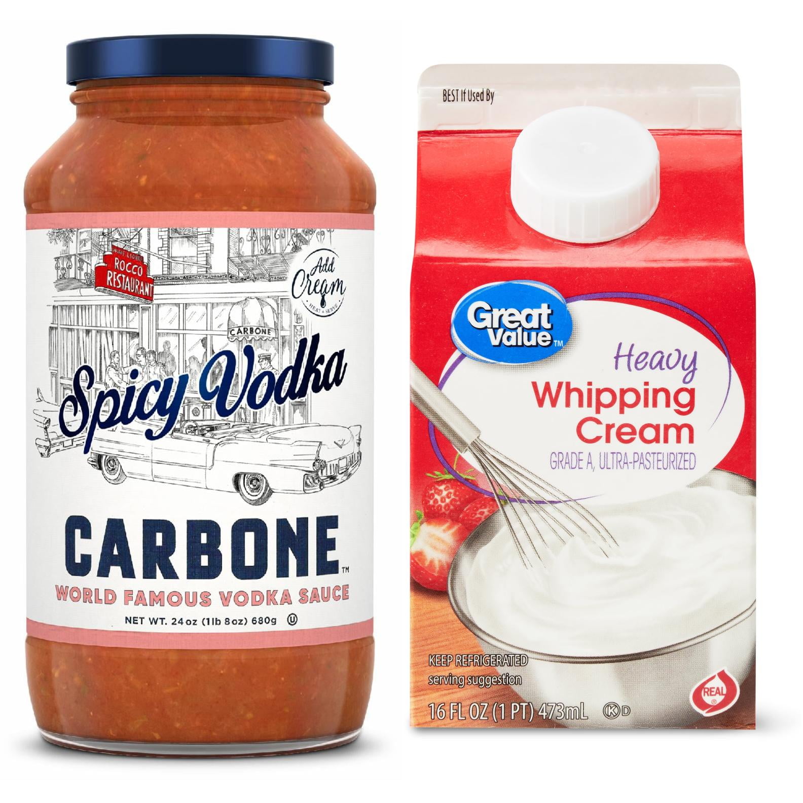 Carbone Fine Foods Spicy Vodka Sauce, 24 oz and Great Value Heavy ...