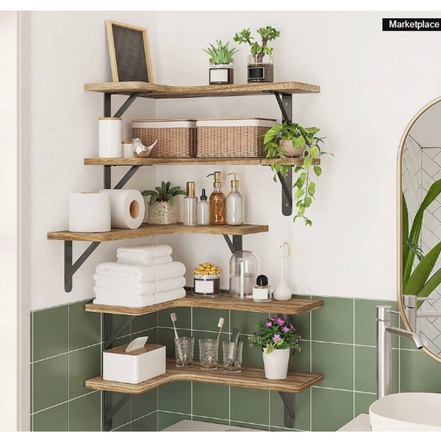 Carbonized Black 5pcs Corner Floating Shelves, Wall Shelf, Bookshelf ...