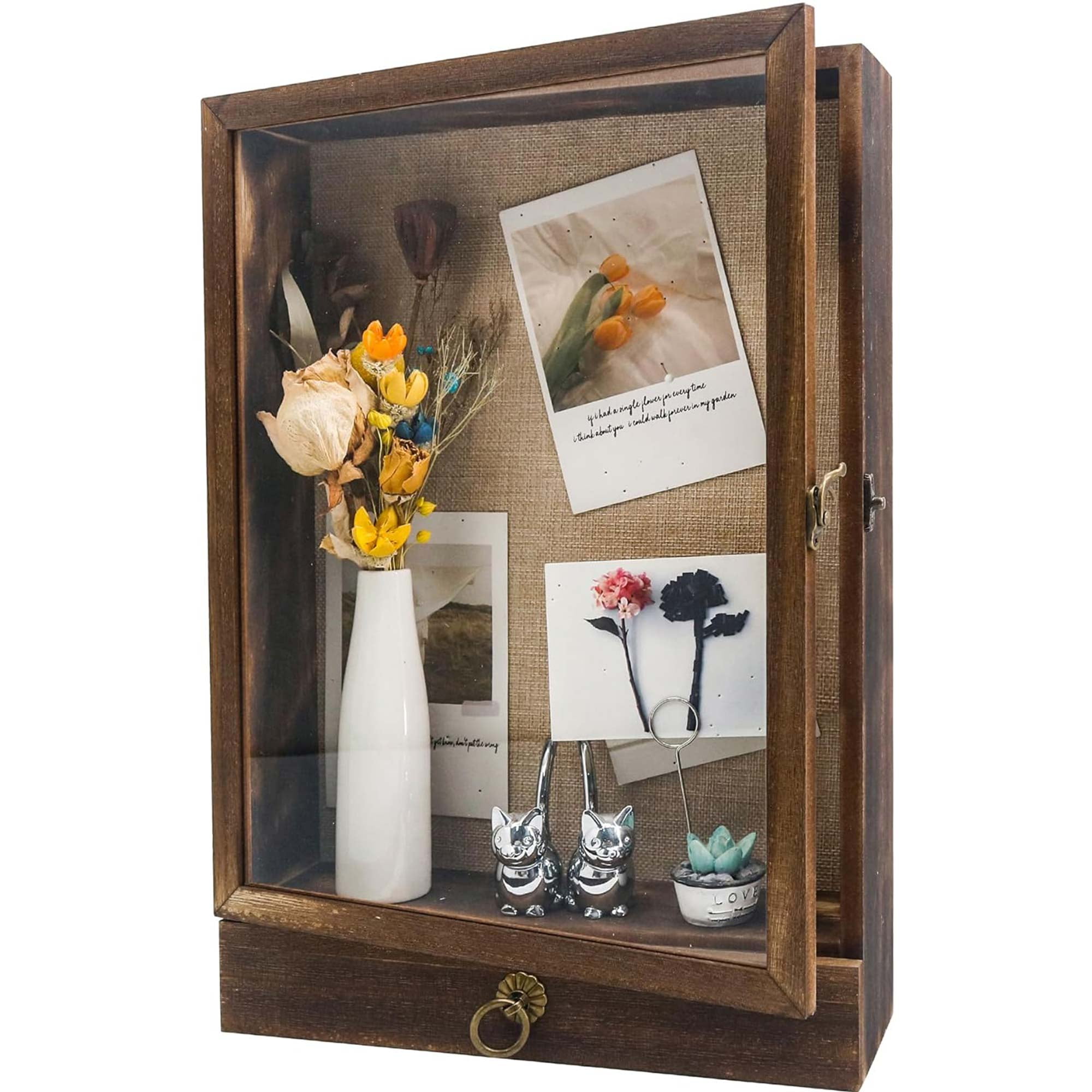 Carbonized Black Wooden Shadow Box Frame with Drawer and Soft Line Back ...