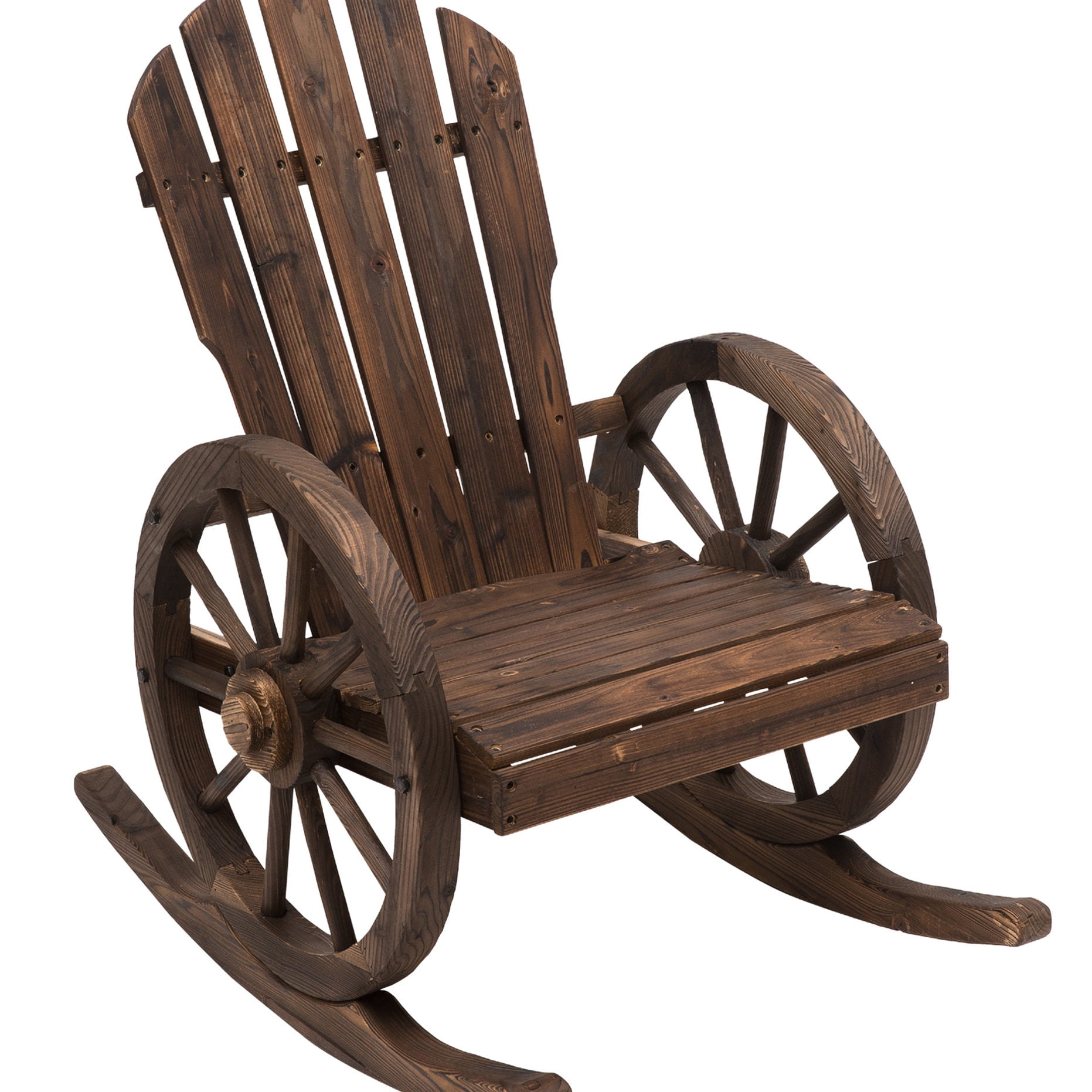 Carbonized Fir Wood Wagon Wheel Rocking Chair / Fits Well on Balcony ...