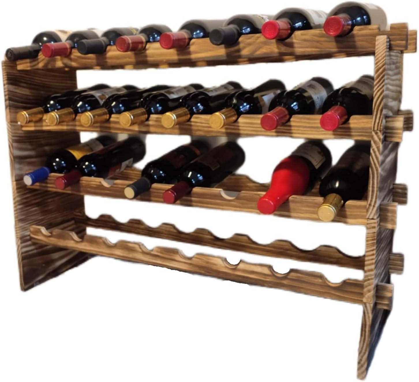 Carbonized Pine Wood Wine Rack – 4-Tier Stackable Wine Storage, Holds ...