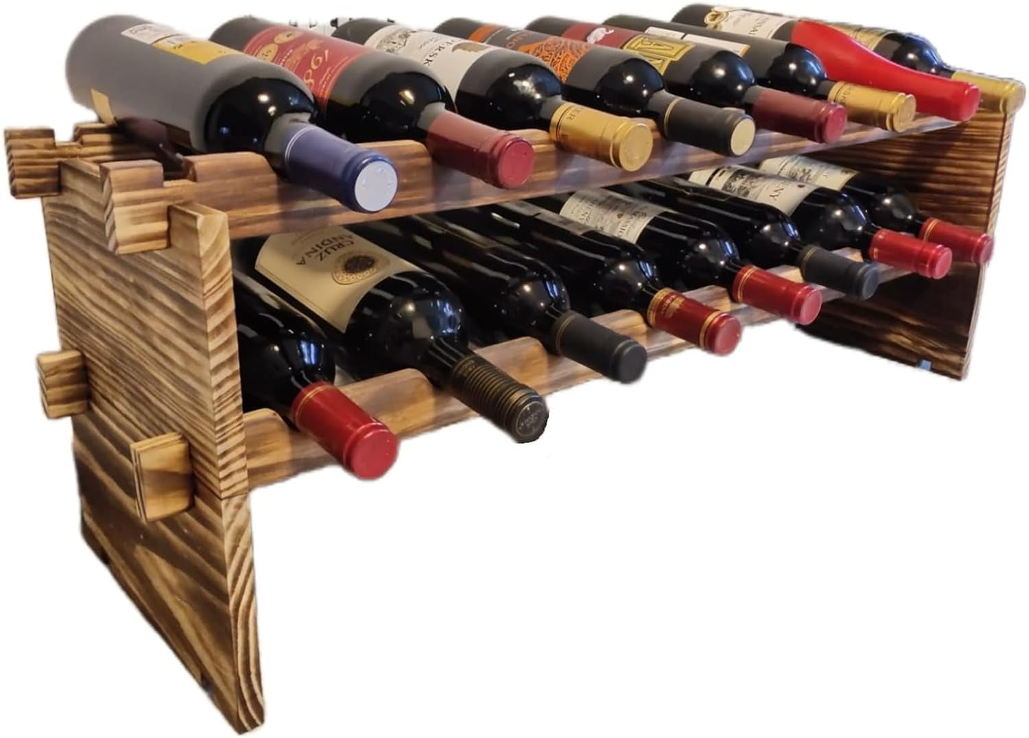 Carbonized Pine Wood Wine Rack – 4-Tier Stackable Wine Storage, Holds ...