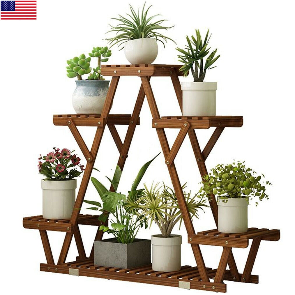 Carbonized Triangle 6 Tier Corner Wood Plant Stand Flower Pots Rack ... Carbonized Triangle 6 Tier Corner Wood Plant Stand Flower Pots Rack ...