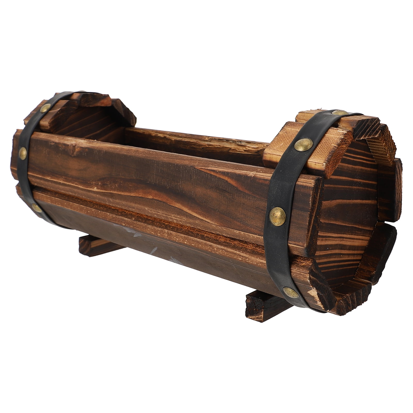 Carbonized Wood Flower Box Pots Succulent Planter Indoor Vases Office ...