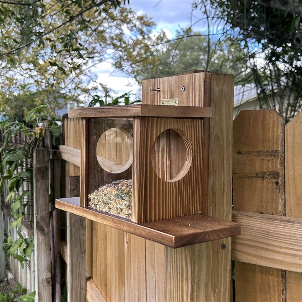 Carbonized Wood Squirrel Feeder Durable Squirrel House Box for Backyard ...