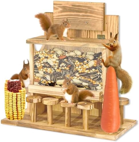 Carbonized Wood Squirrel Feeder, Durable Squrrill House Box Feeders for ...