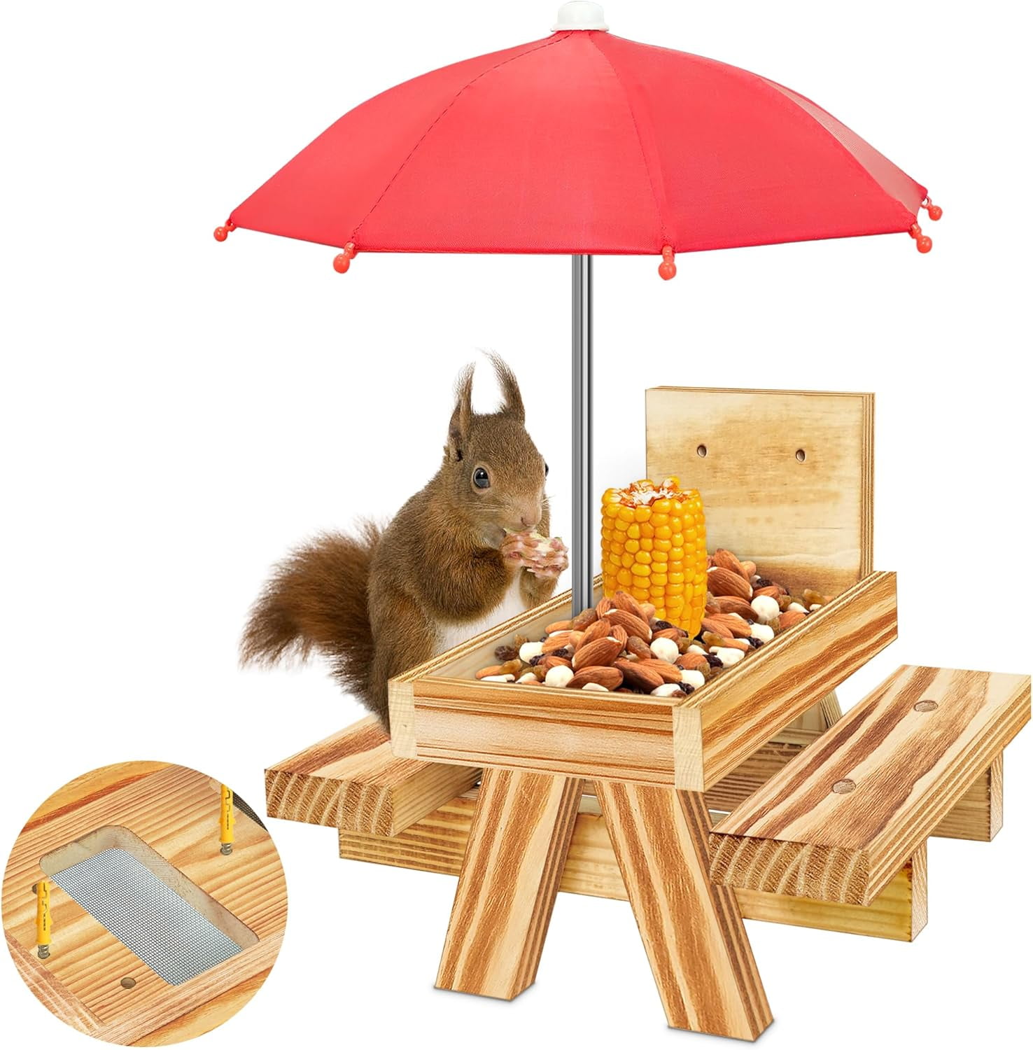 Carbonized Wood Squirrel Feeder with Umbrella, Squirrel Feeders for ...