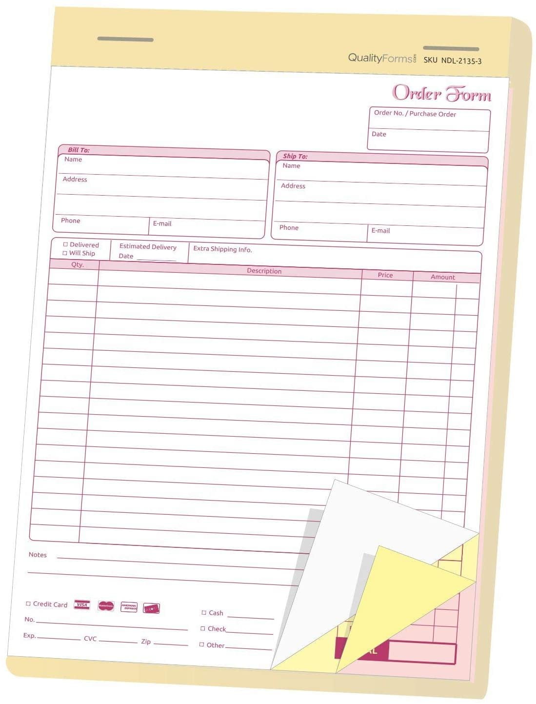 Carbonless NCR Order Forms, Bound Wraparound Cover, White/Canary & Pink ...
