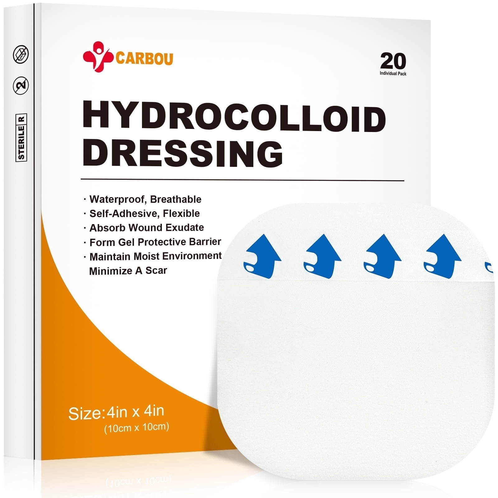 Carbou Hydrocolloid Wound Dressing,20 Pack 4" x 4" Ultra Thin Patch ...