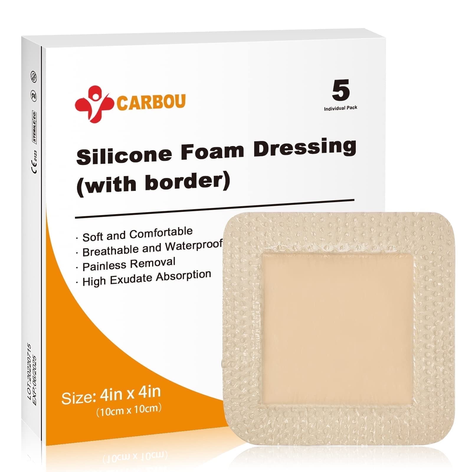 Carbou Silicone Foam Dressing with Gentle Border,4"x4" Adhesive ...