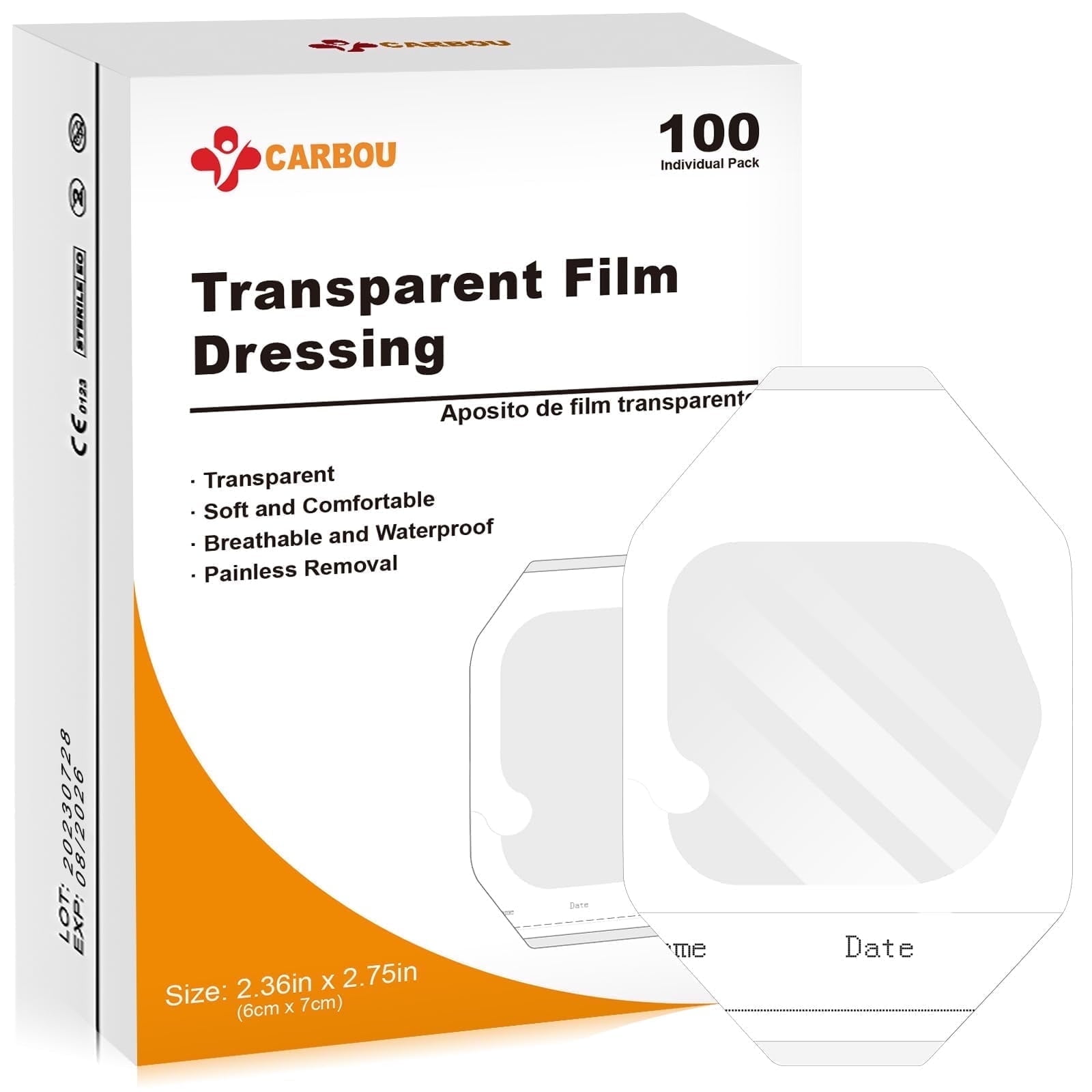 Carbou Transparent Film Dressing 2 3/8" x2 3/4" Pack of 100 Waterproof ...