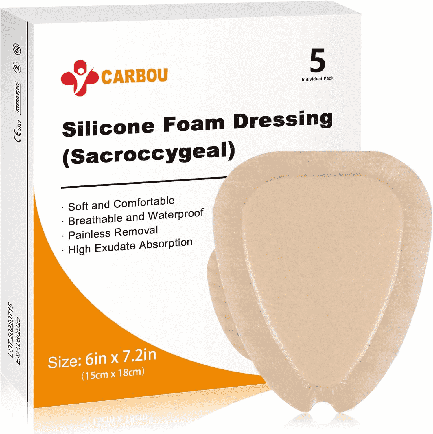 Carbou Wound Dressing Sacrum Silicone Foam Dressing with Adhesive ...