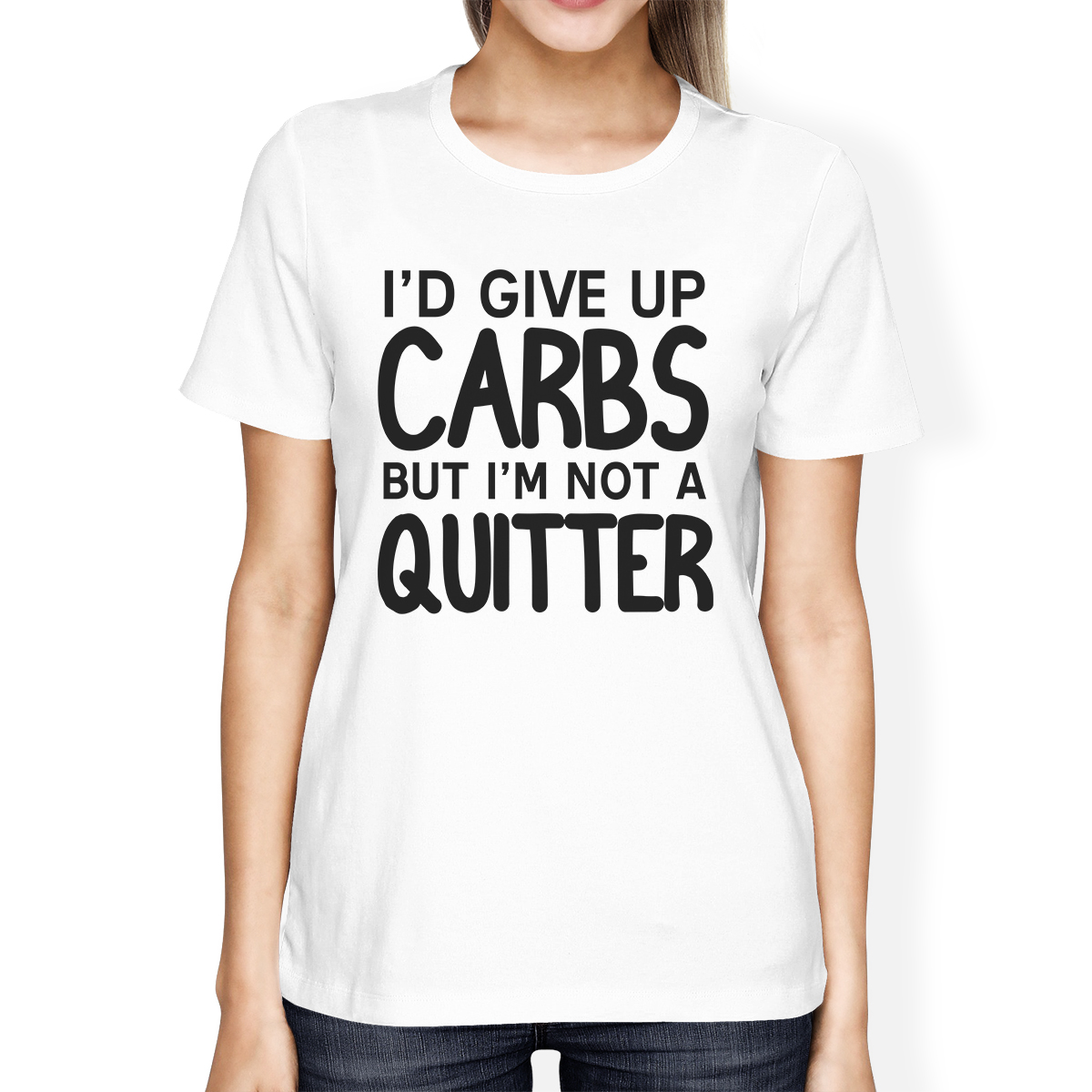 Carbs Quitter Womens White Cool Cotton T-Shirt Funny Workout Gift ...