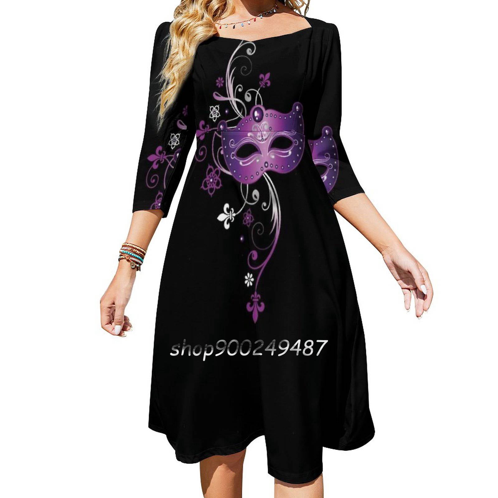 Carcassonne Tiles Flare Dress Square Neck Dress Elegant Female Fashion ...