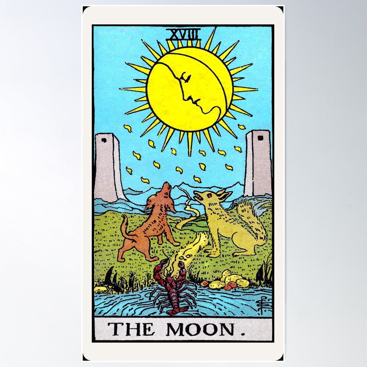 Card #18 - The Moon - Rider Waite Smith Tarot Poster Wall Art, Modern ...