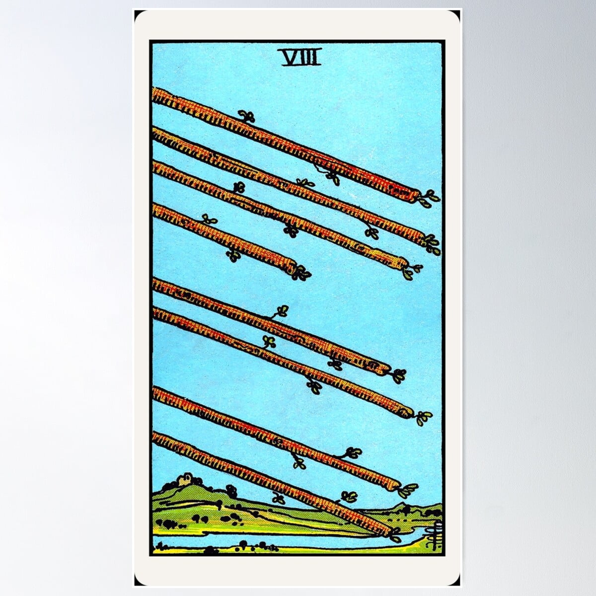 Card #29 - Eight Of Wands - Rider Waite Smith Tarot Poster Wall Art, Modern Wall Decor For ...