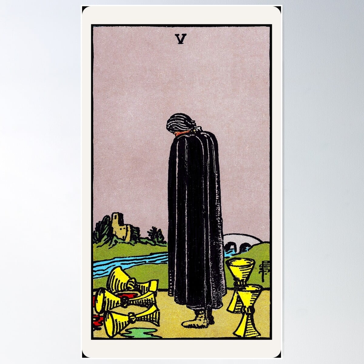 Card #40 - Five Of Cups - Rider Waite Smith Tarot Poster Wall Art ...