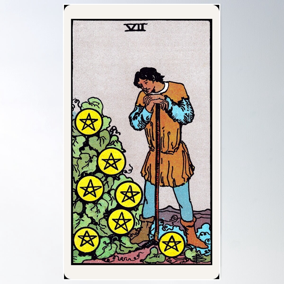 Card #70 - Seven Of Pentacles - Rider Waite Smith Tarot Poster Wall Art ...