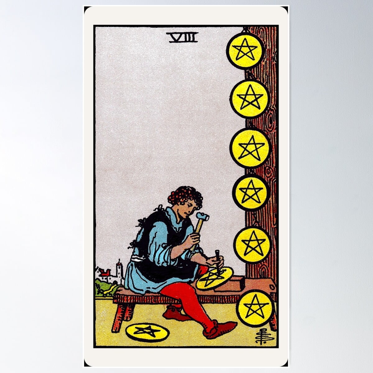Card #71 - Eight Of Pentacles - Rider Waite Smith Tarot Poster Wall Art ...
