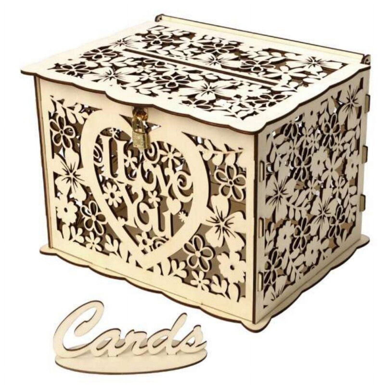 Card Box for Wedding Reception, Glittery Wooden Card Boxes with Lock ...