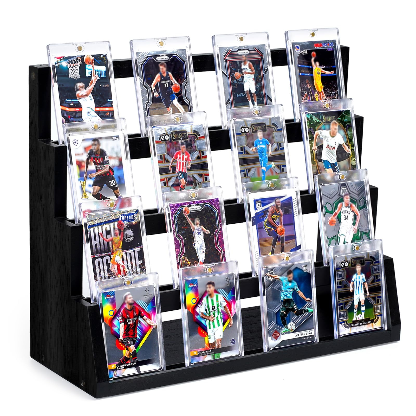 Card Display Stand, 4-Tier Trading Card Display, Wooden Graded Card ...