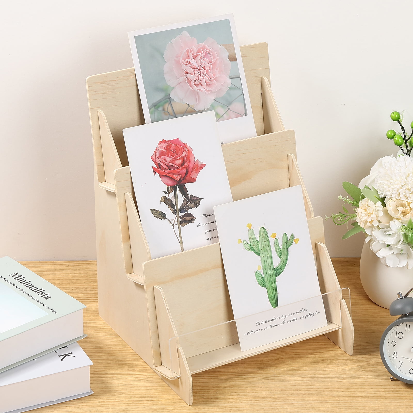 Card Display Stand Greeting Card Display 3 Tier Wooden Card Stand ...