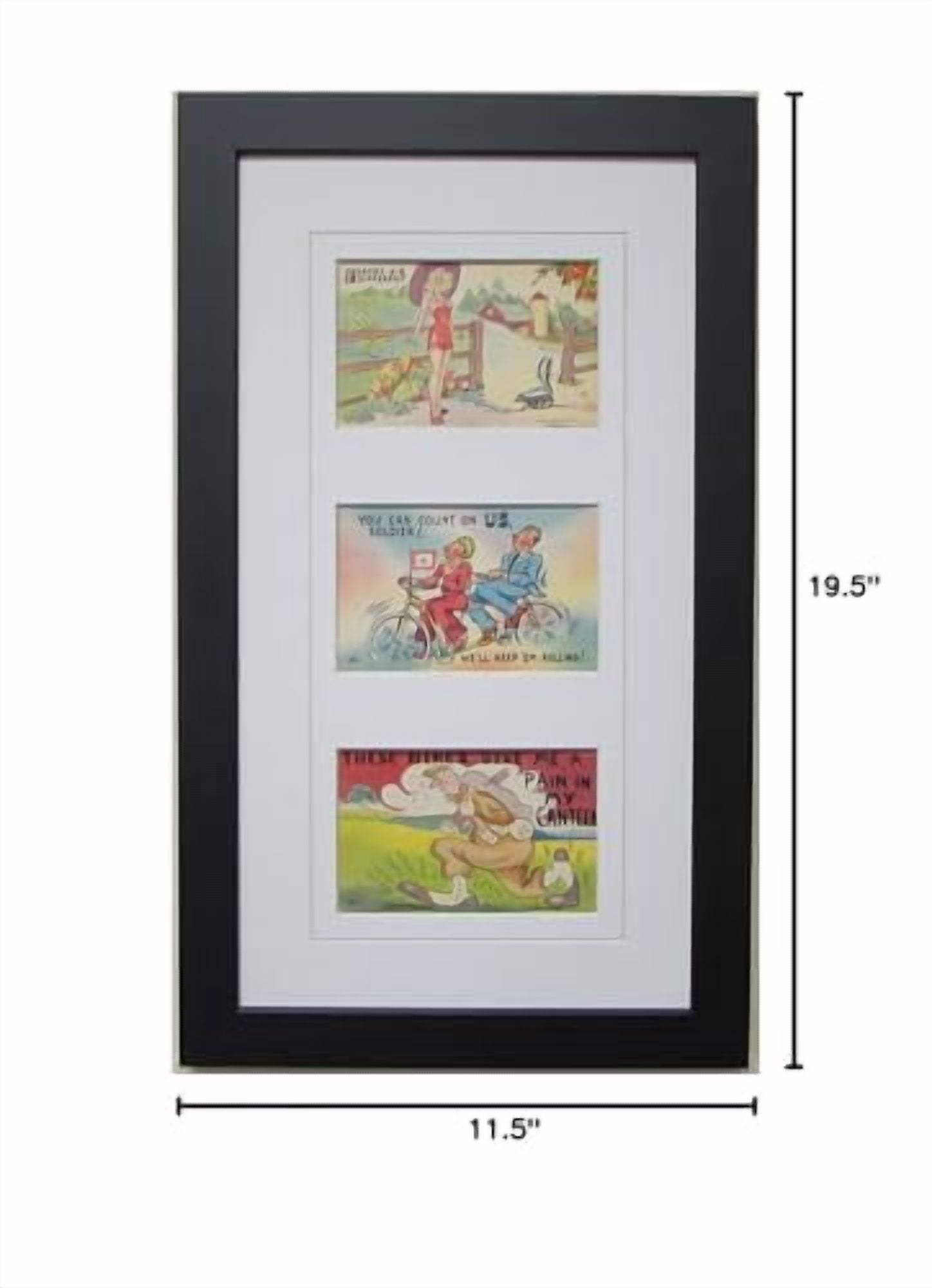 Card Frame for Three (3) 3.5" X 5.5" Cards Black Frame with White ...